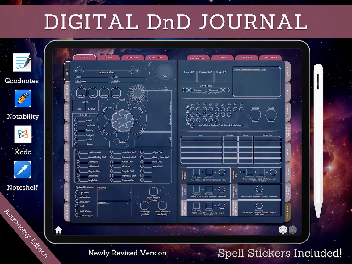 Digital DND Character Journal, DND Character Sheet with Spell Cards ...
