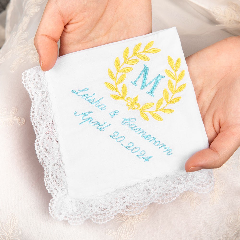 Custom Embroidered Monogram Wedding Handkerchief, Something Blue Gift ...