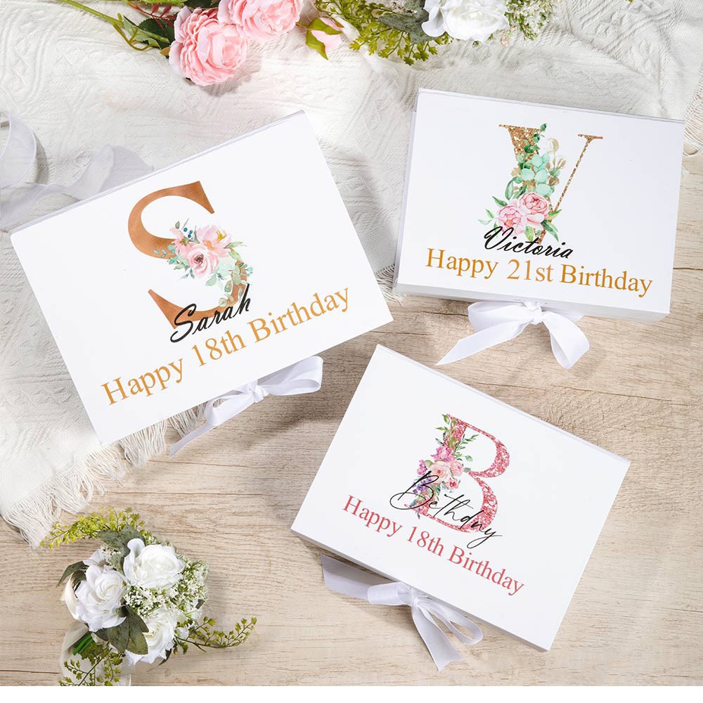 Custom Initial & Name Gift Box with Lid and Ribbon, Personalized ...