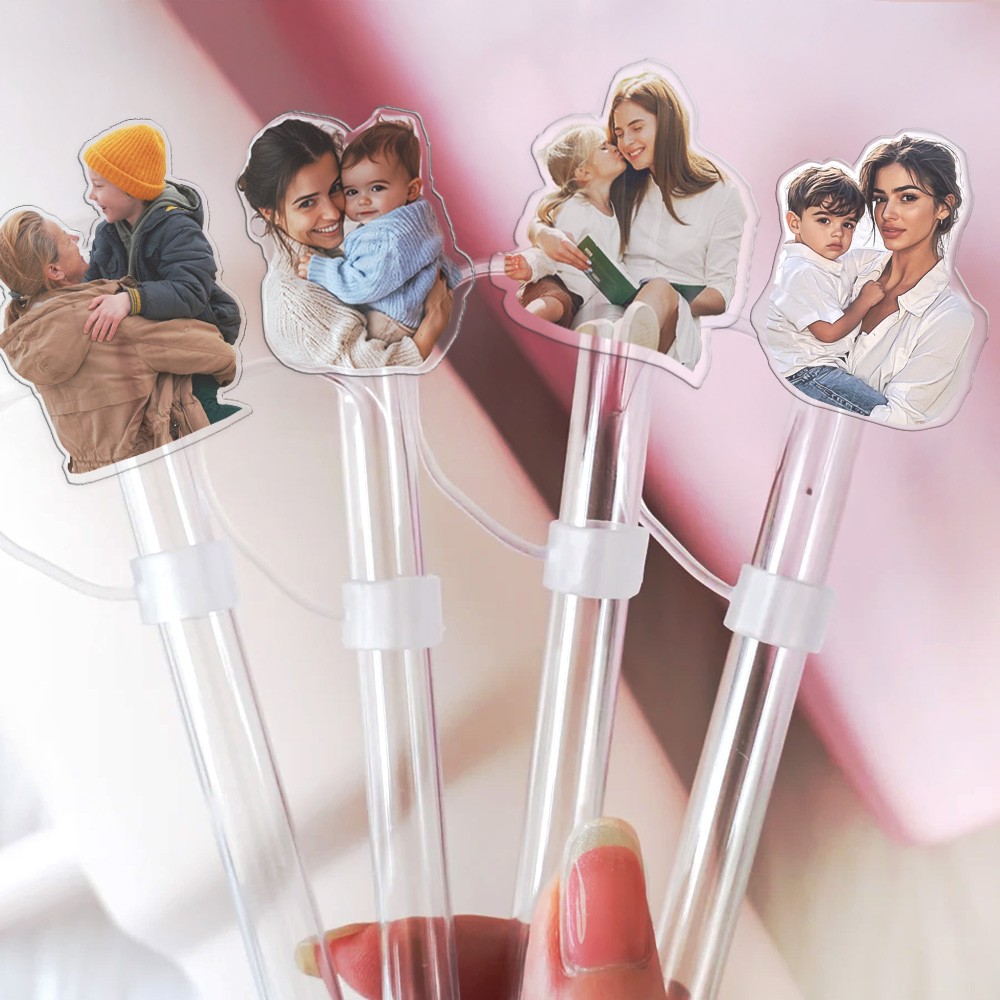 Personalized Tumbler Straw Topper with Photo, Custom Mom & Kids Photo ...