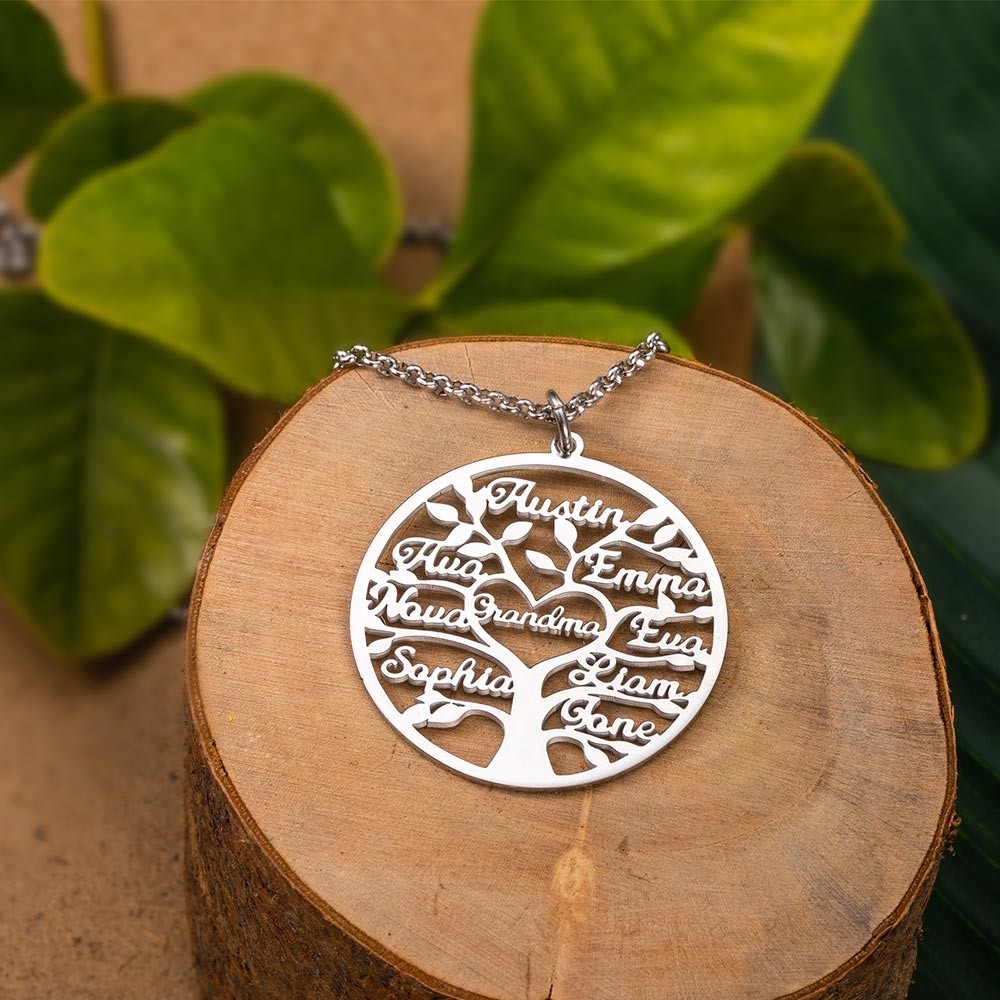 Custom Engraved 1 9 Names Family Tree Necklace Custom Engraved 1 9 Names Family Tree Necklace