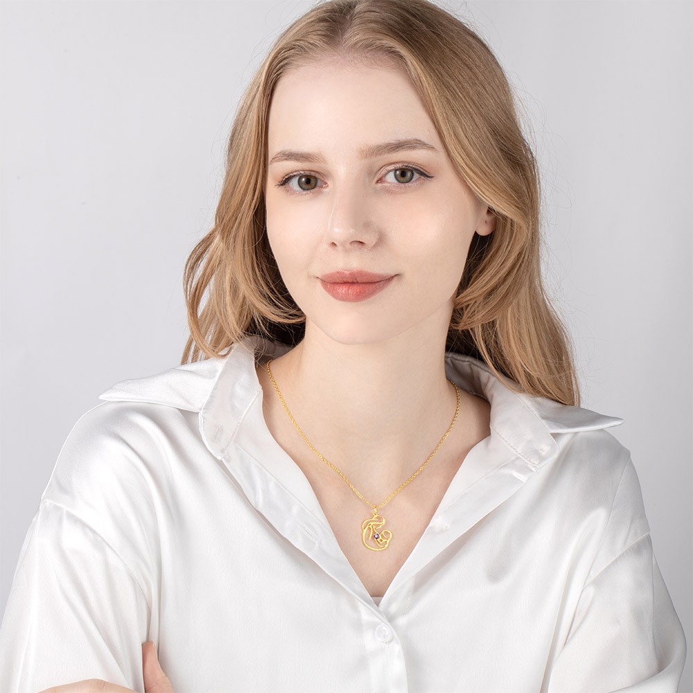 Personalisierte Mutter und Kind Halskette, Messing/Sterling Silber 925 Halskette, Birthstone ...