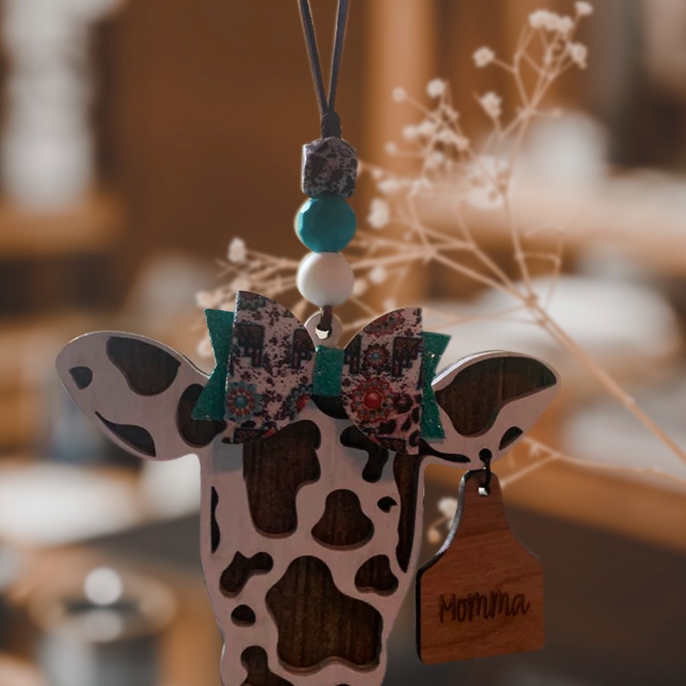 Custom Highland Cattle Print Car Charm with Bow, Custom Cow Charm for ...