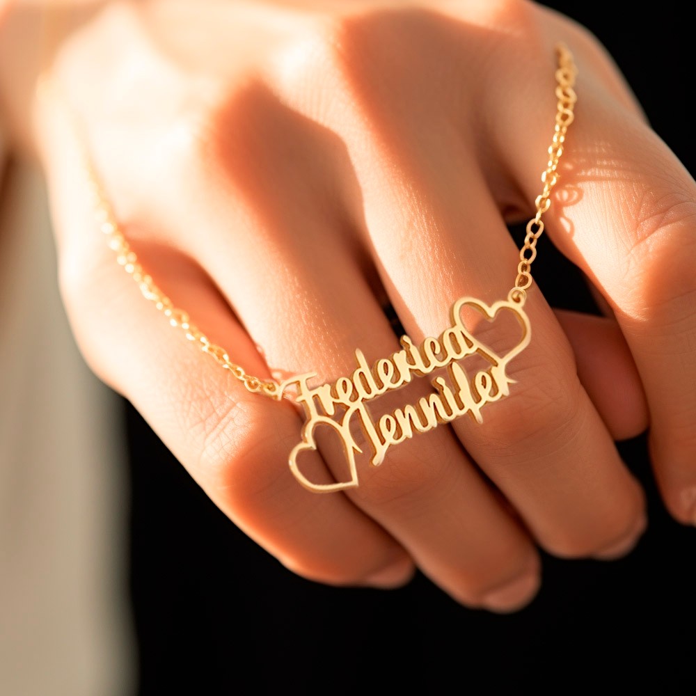 Collier personnalisé de deux noms, collier double coeur, collier d ...