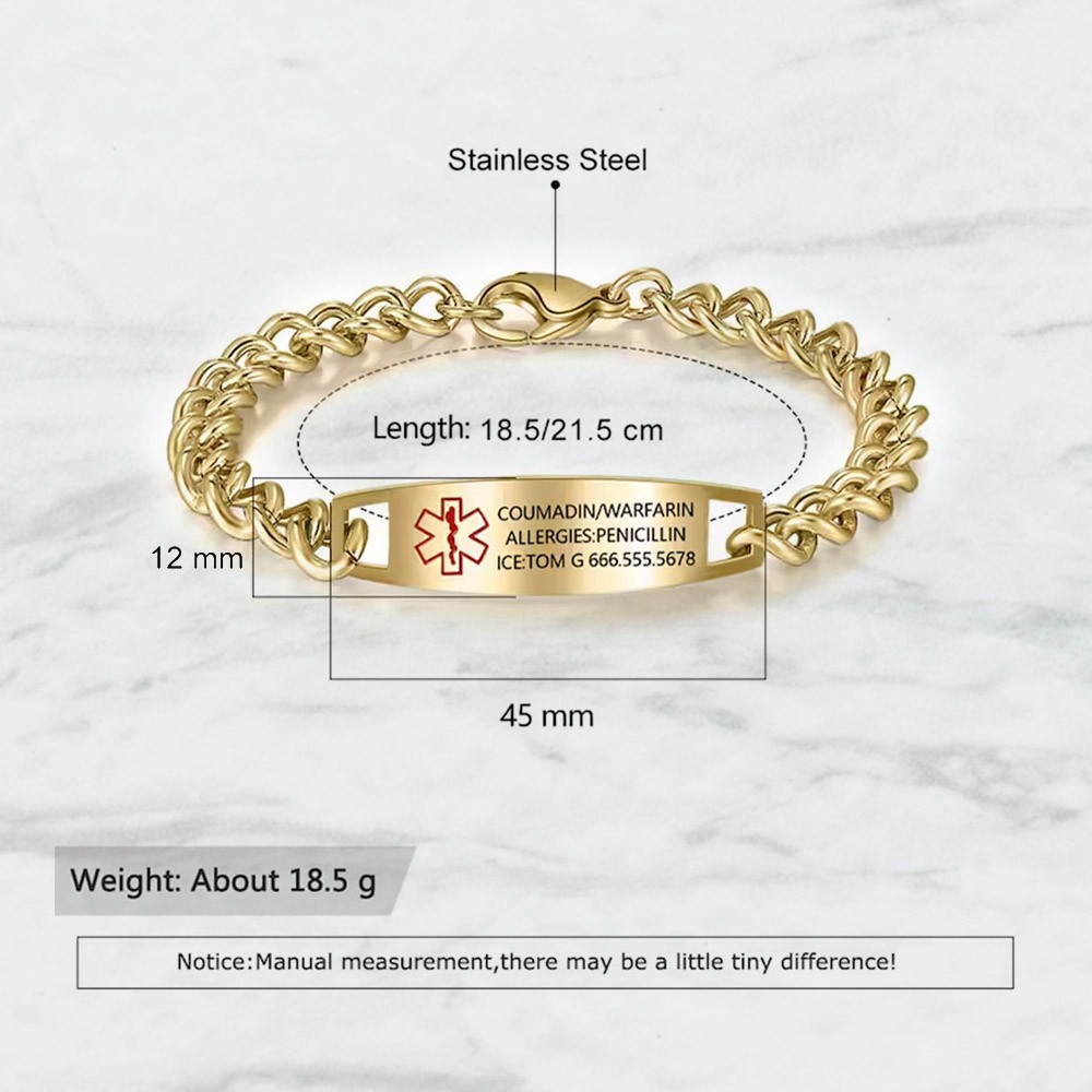 Custom Medical Bracelet, Waterproof Sport Alert ID Bracelet, Stainless ...