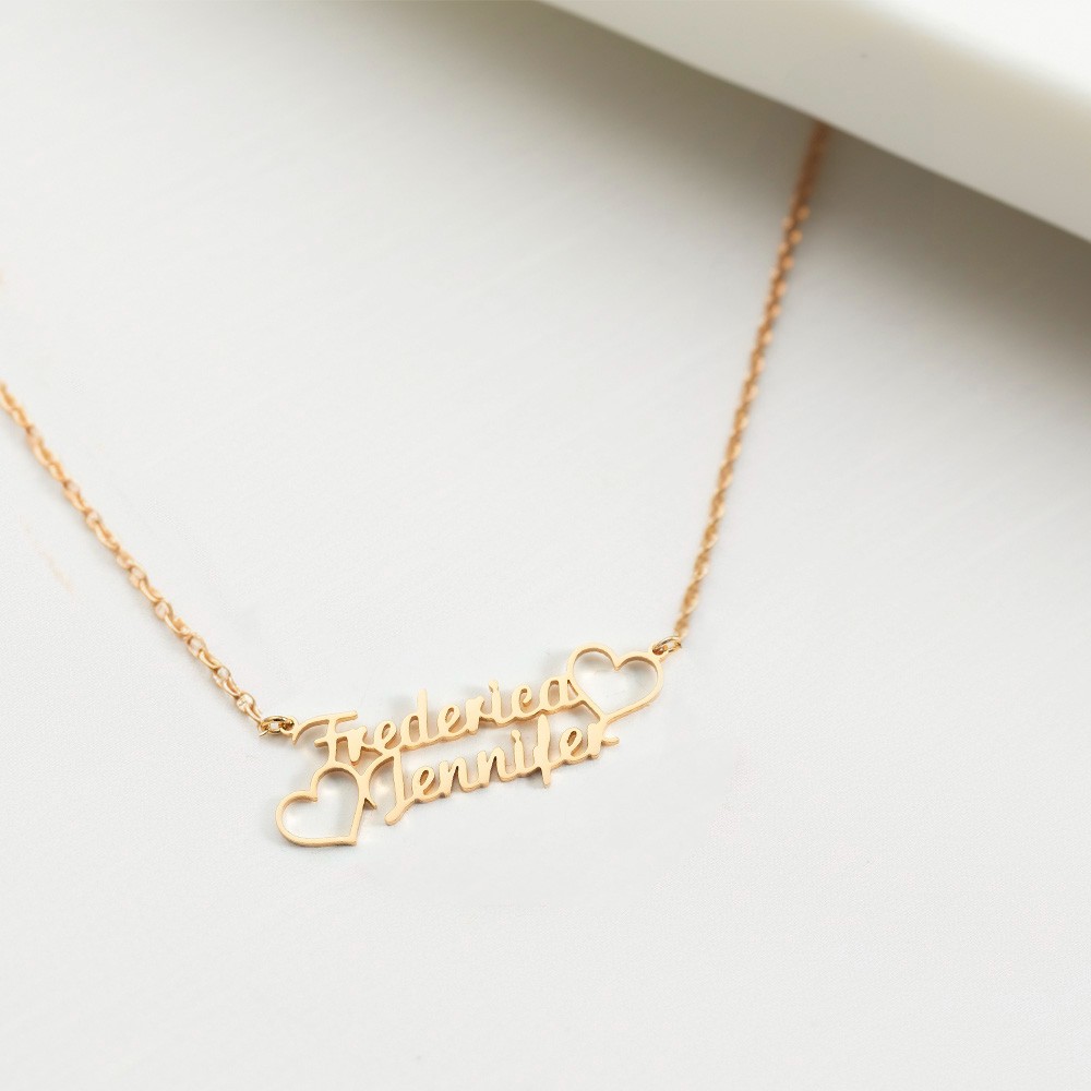 Personalized Two Names Necklace, Double Heart Necklace, Friendship ...