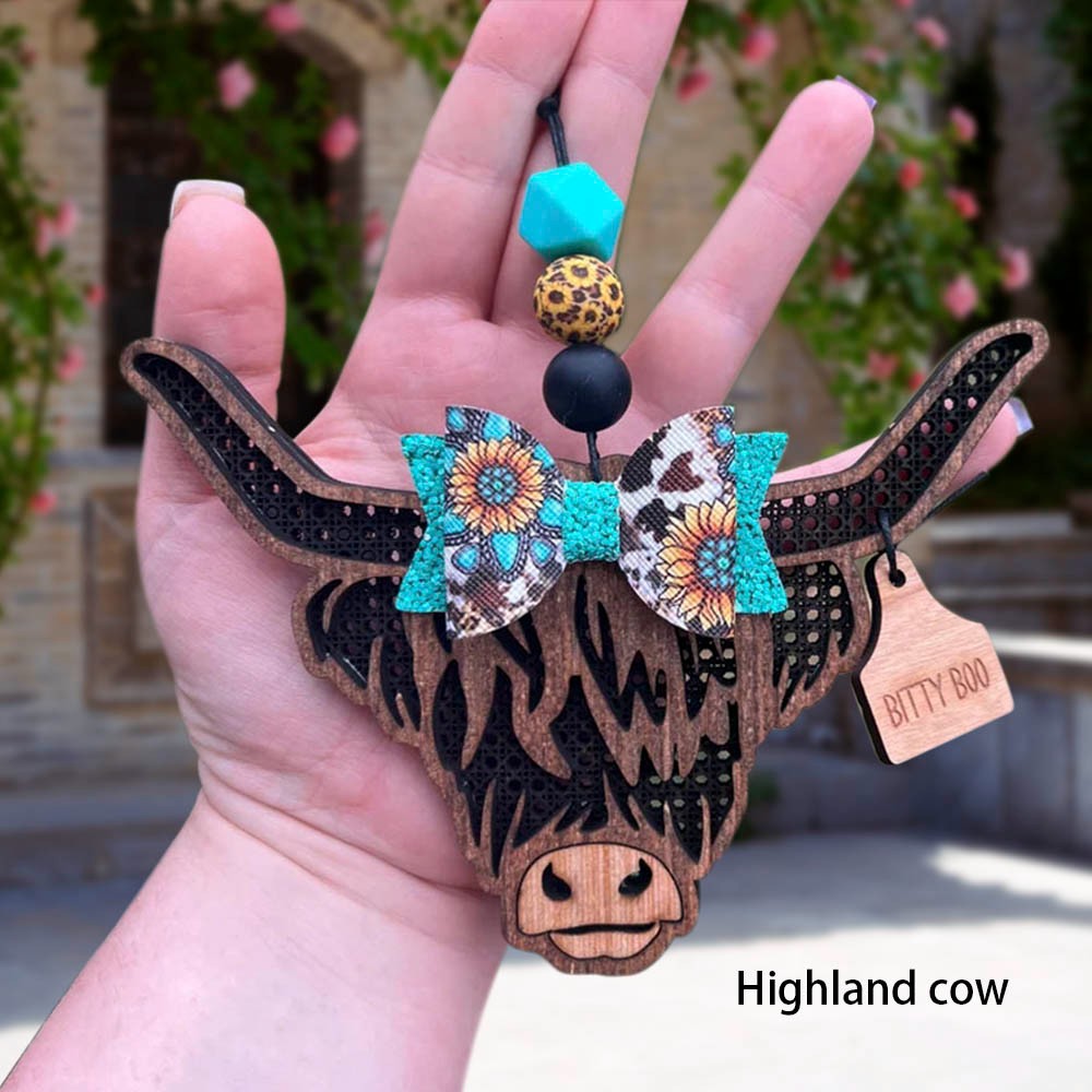 Custom Highland Cattle Print Car Charm with Bow, Custom Cow Charm for ...
