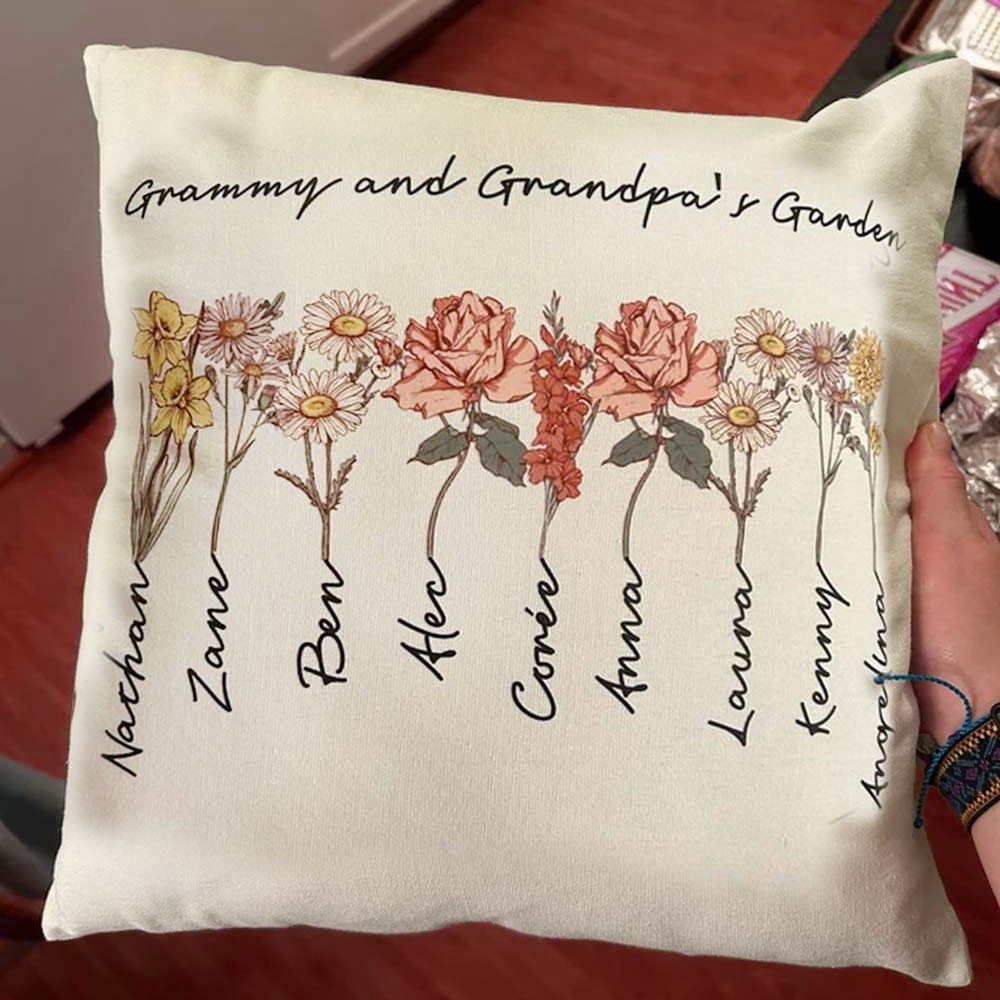 Custom Grandma's Garden Pillow Cover with Grandkids Names, Personalized ...