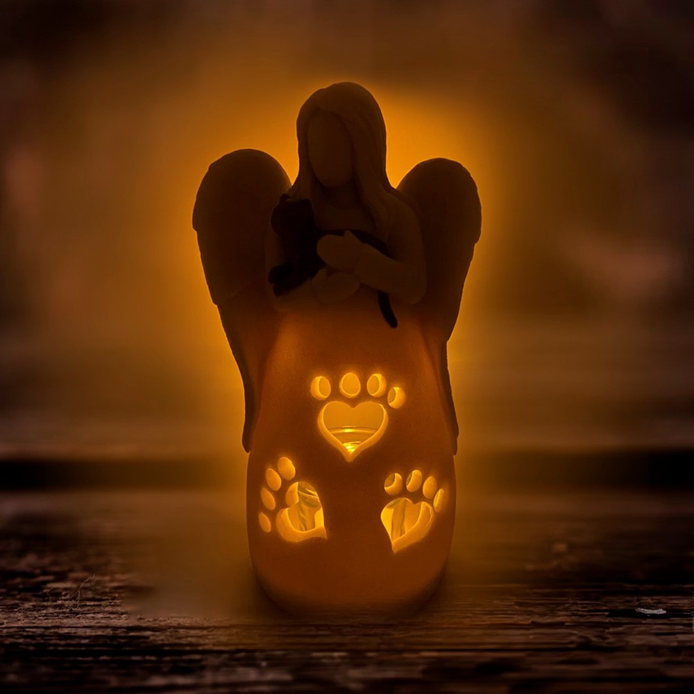 Statue de porte-bougie d'ange de chat bougie LED, cadeaux commémoratifs ...