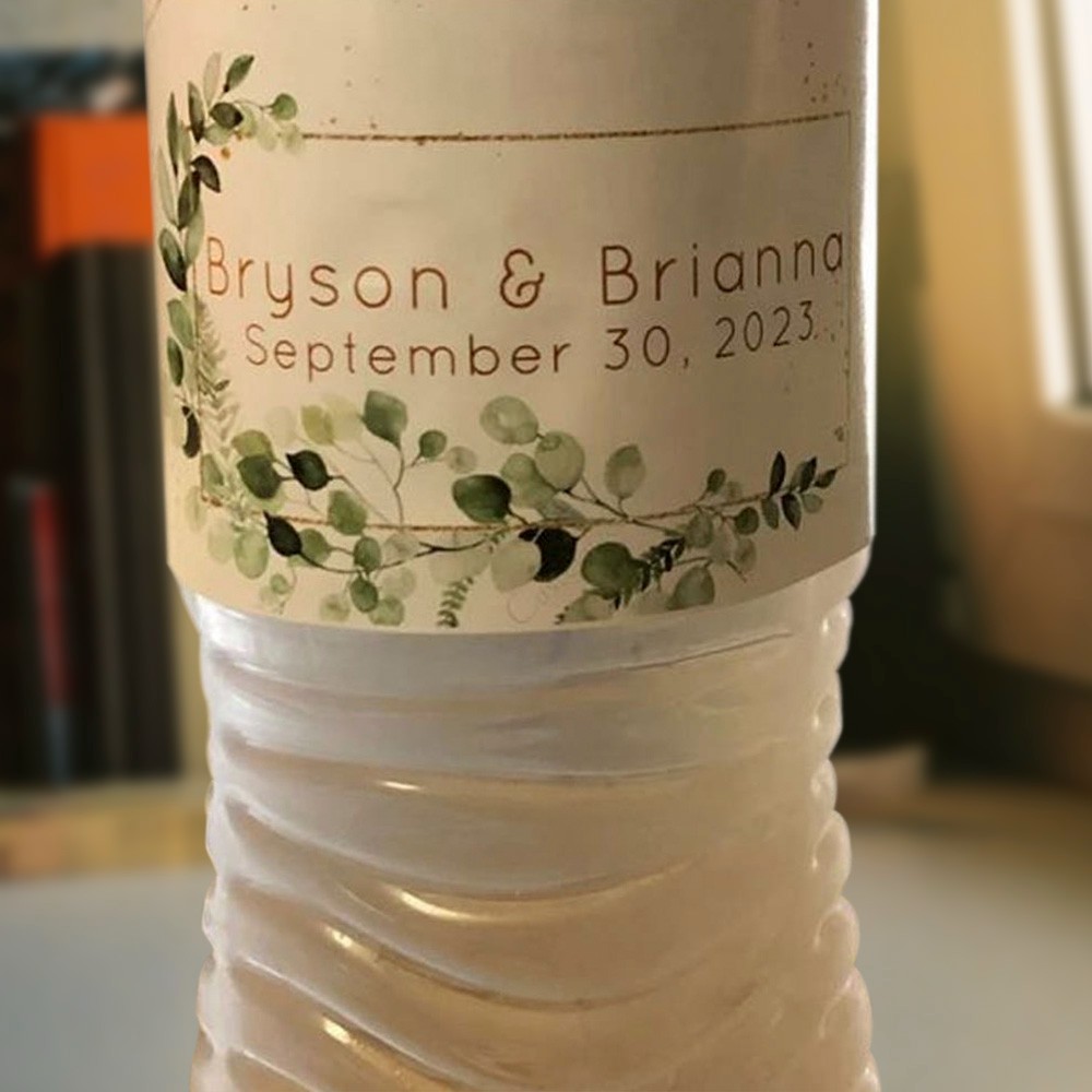 Custom Name&Date Modern Greenery Wedding Water Bottle Label, Set of ...
