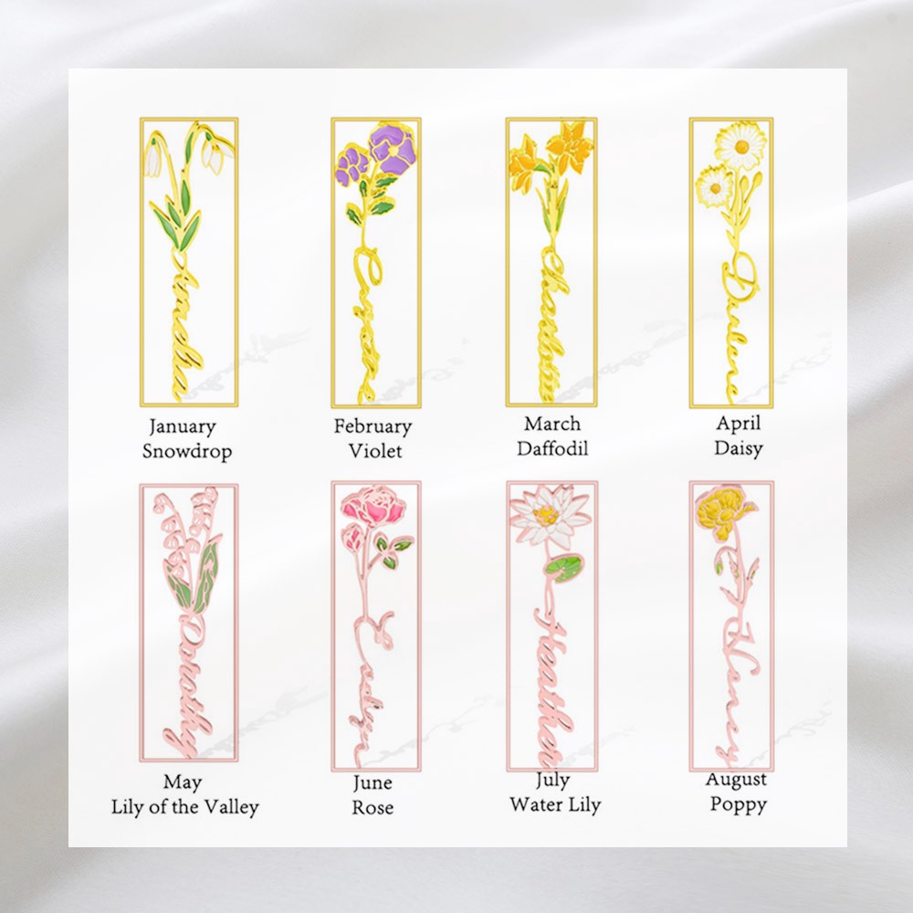 Custom Birth Flower Name Bookmark, Colorful Birthday Flower Stainless ...