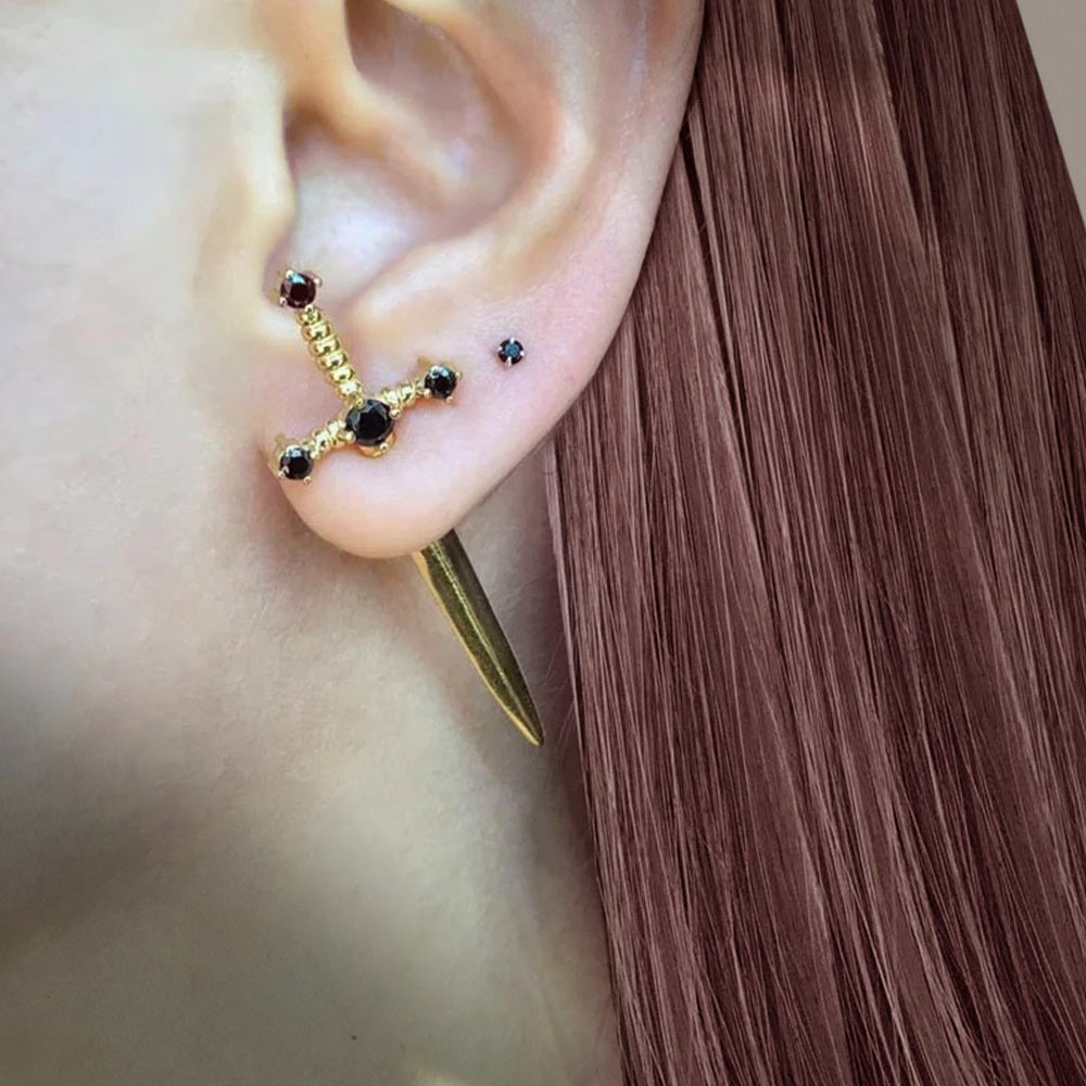 Custom Birthstone Sword Earrings, Punk Dagger Earrings, Stainless Steel ...