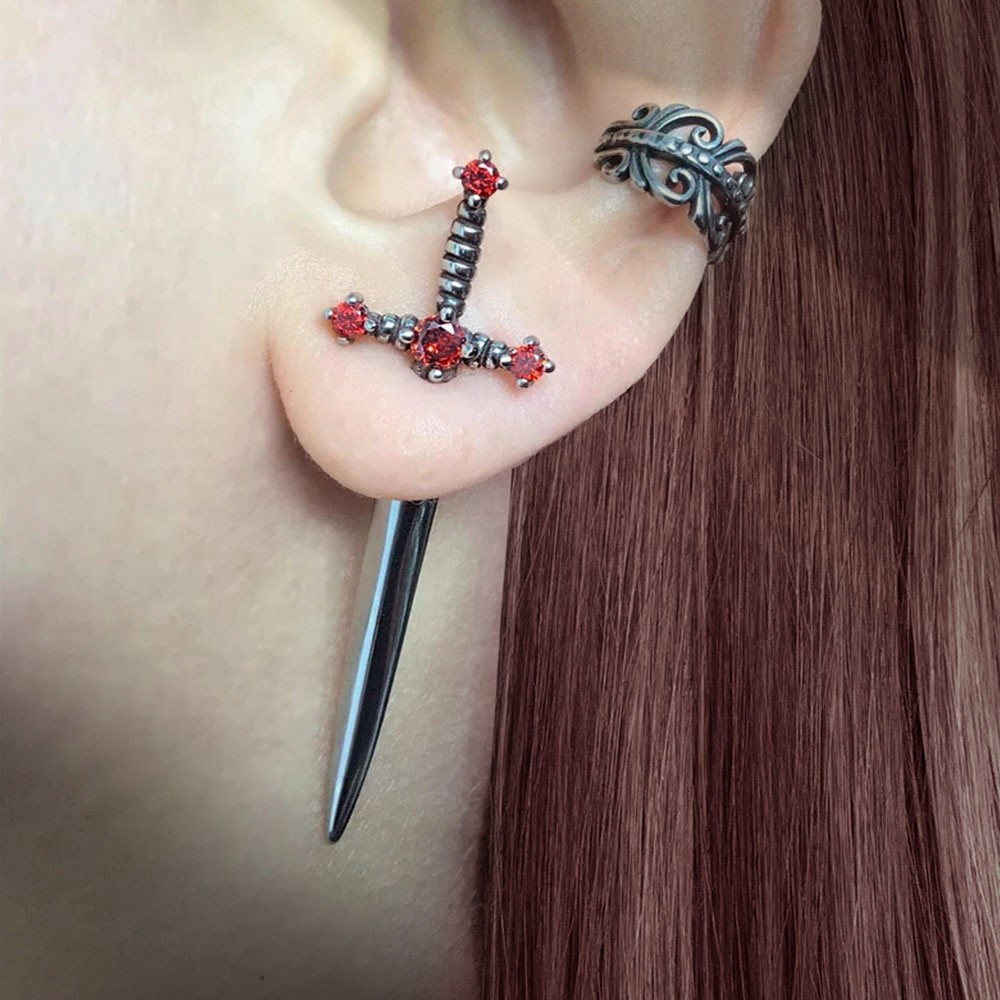 Custom Birthstone Sword Earrings, Punk Dagger Earrings, Stainless Steel Earrings, Gothic Jewelry ...