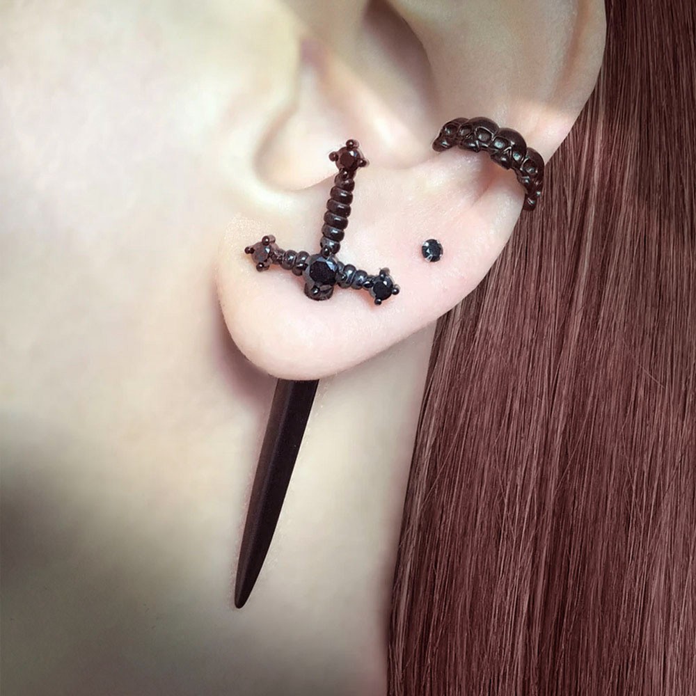 Custom Birthstone Sword Earrings, Punk Dagger Earrings, Stainless Steel ...