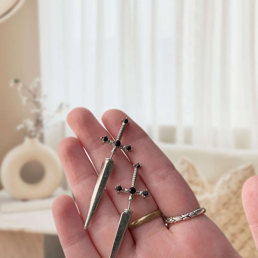 Custom Birthstone Sword Earrings, Punk Dagger Earrings, Stainless Steel ...