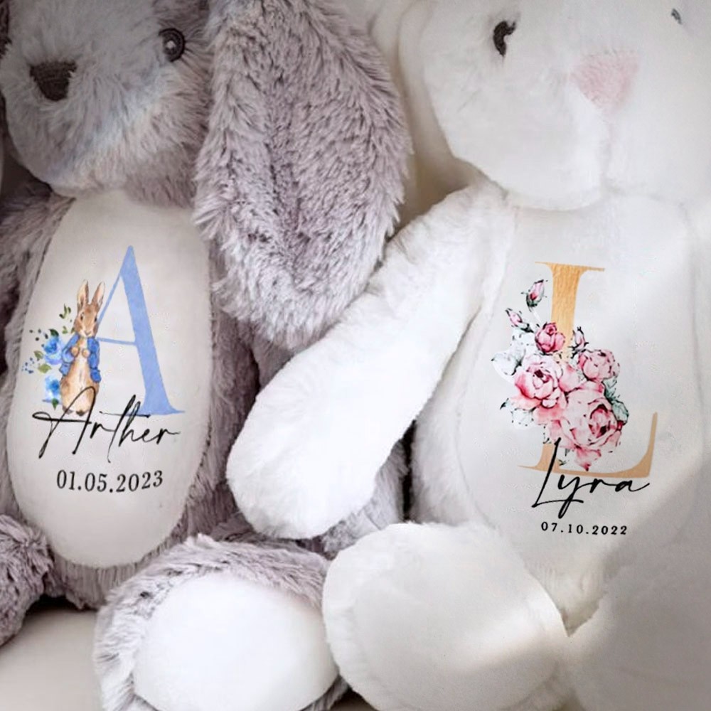 Jouet en peluche lapin initial personnalisé, lapin en peluche doux, peluche, cadeau de Pâques ...