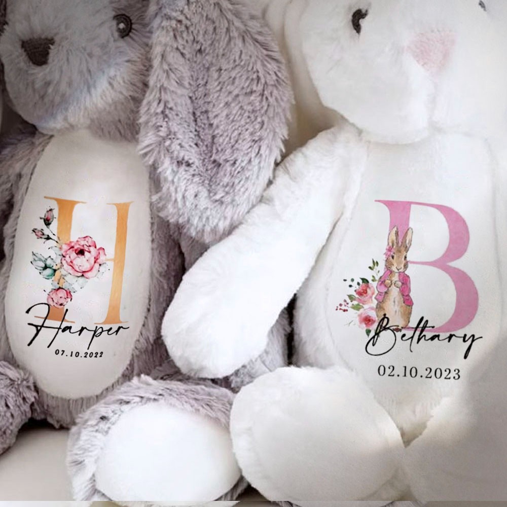 Personalized Initial Bunny Plush Toy, Soft Plush Baby Bunny, Cuddly Toy ...