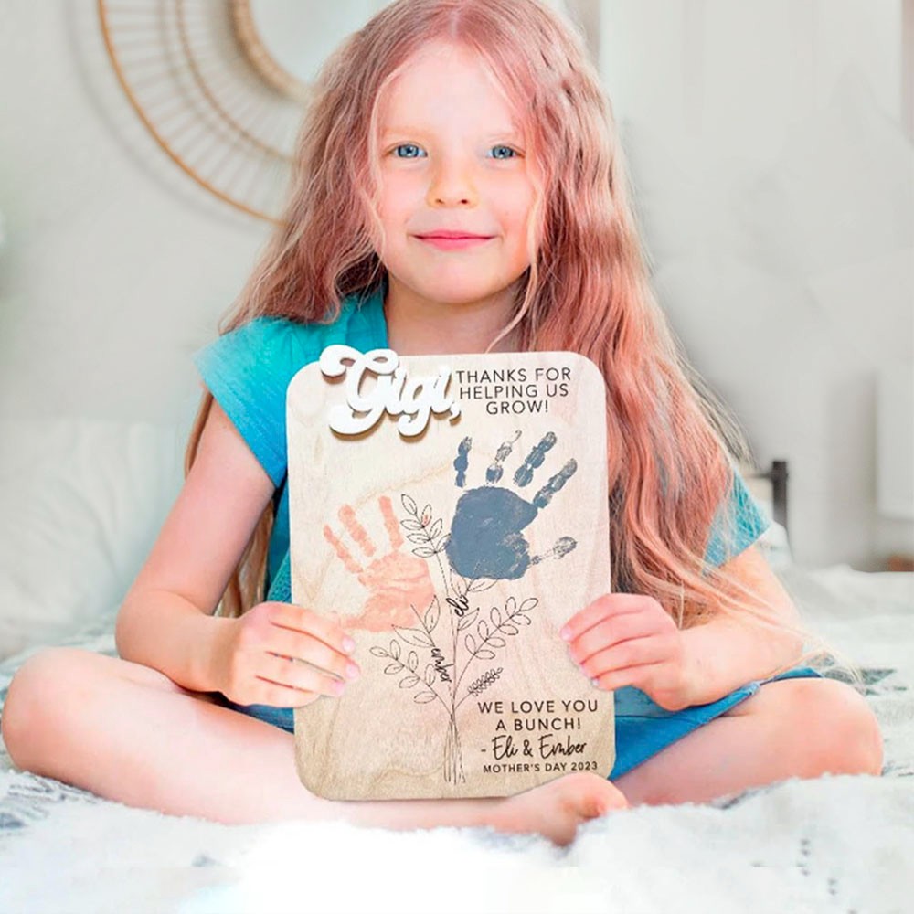 Personalized DIY Handprint Sign, Wooden Handprint Sign with Flowers ...