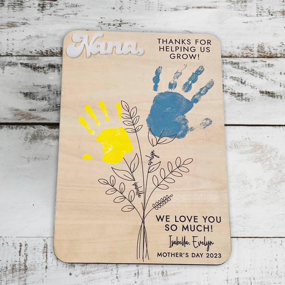 Personalized DIY Handprint Sign, Wooden Handprint Sign with Flowers ...