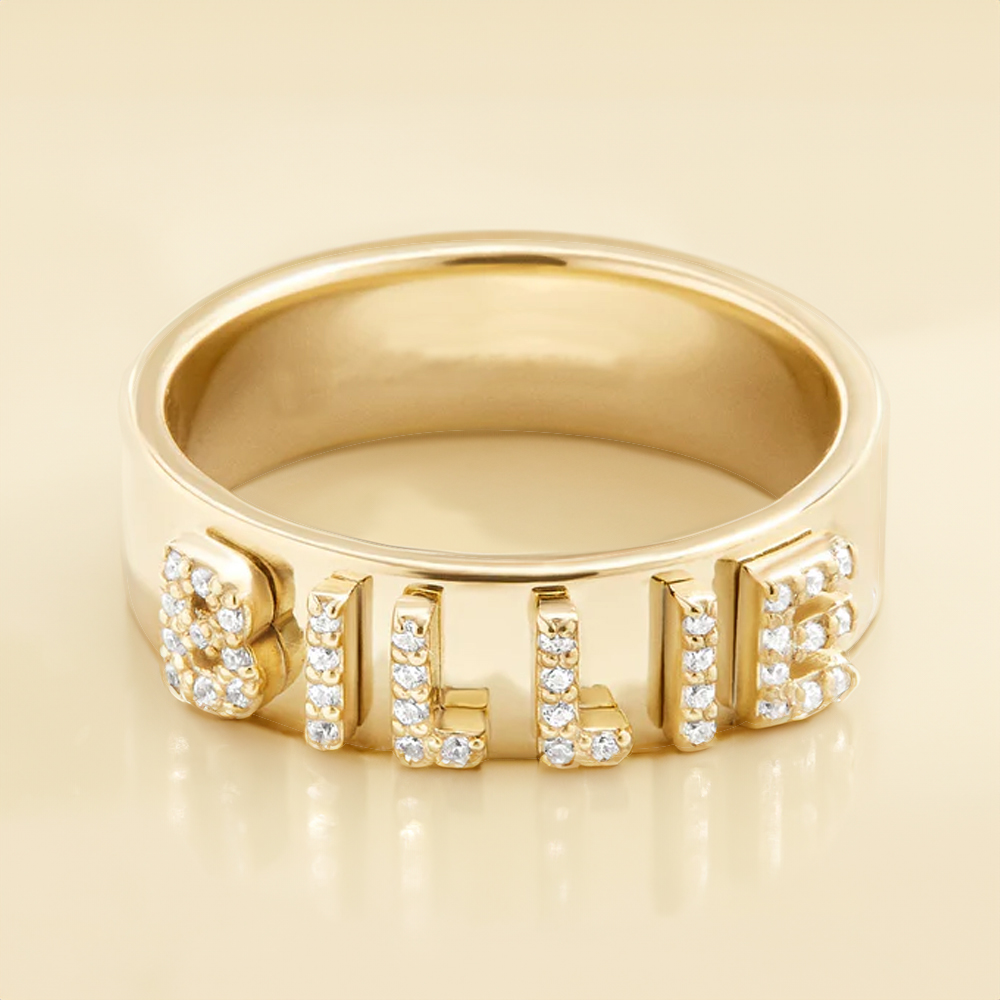 Custom 18K Gold Block Ring with Zirconia, Sterling Silver 925 Jewelry ...