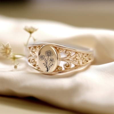 Personalized Birth Flowers Ring, Custom Birthflowers Family Ring ...