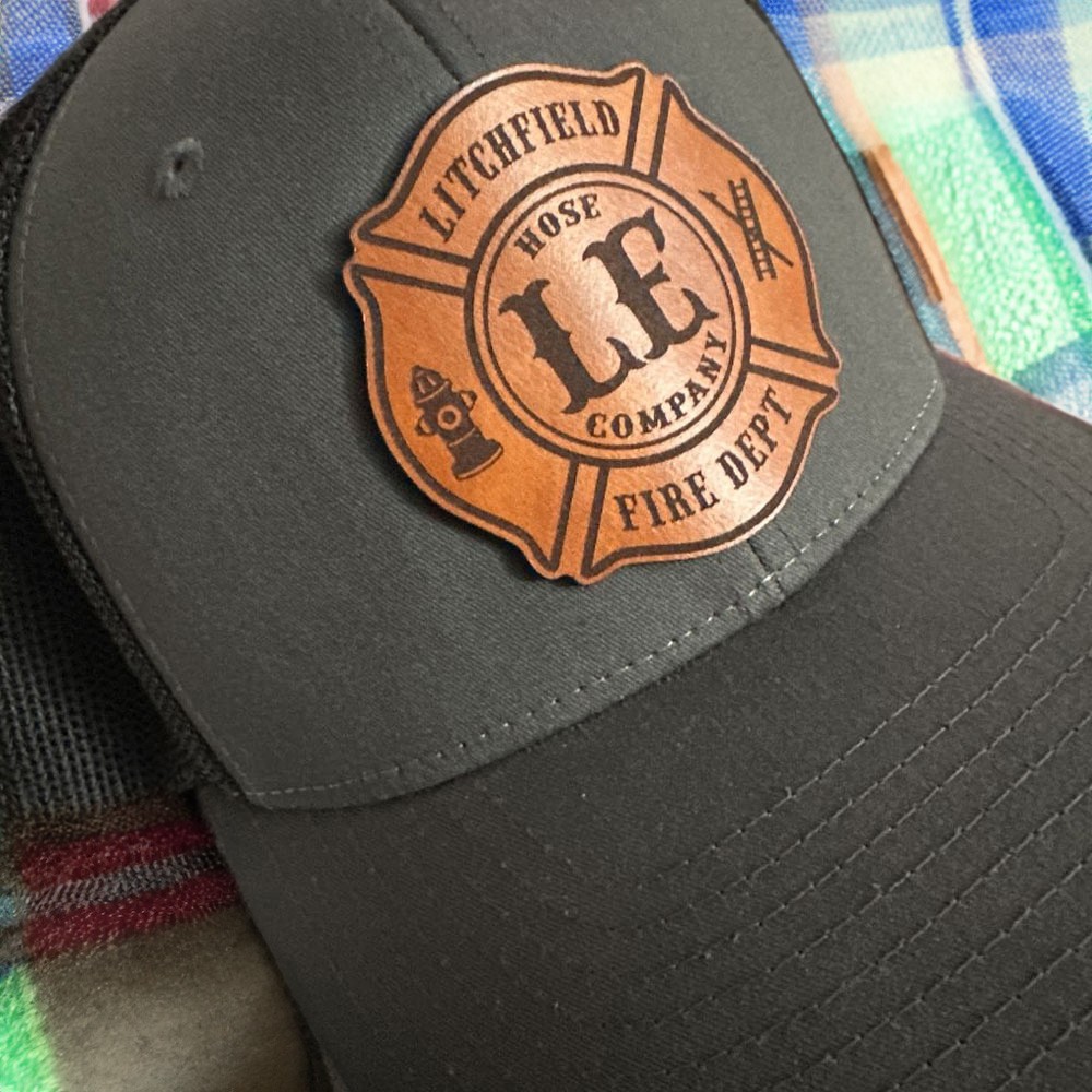 Personalized Leather Patch Firefighter Cap, Fire Department Baseball ...