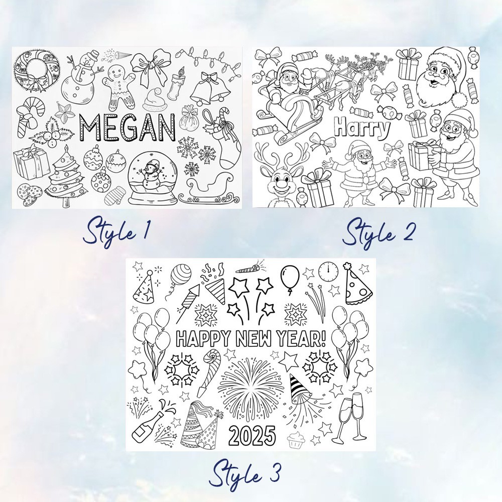 Feuilles de coloriage personnalisées pour sets de table de Noël avec ...