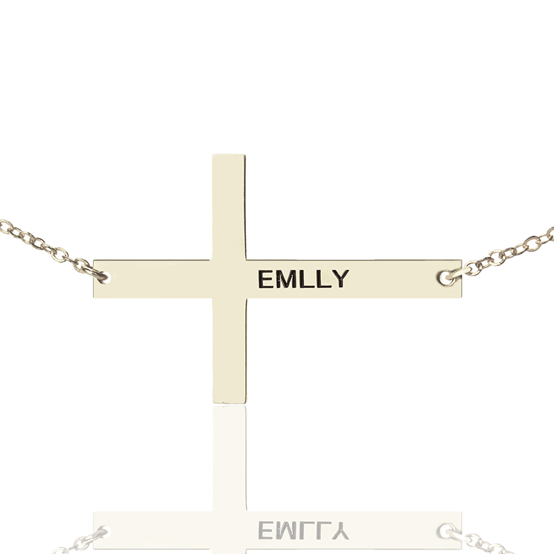 Silver Latin Cross Necklace Engraved Name 1.25" - GetNameNecklace