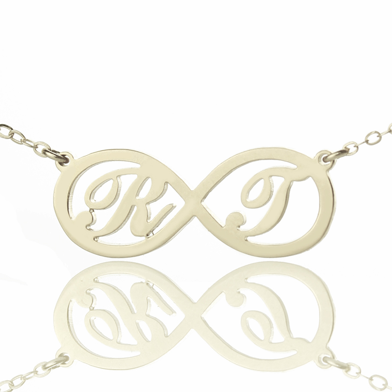 Customize Two Initials Sterling Silver Infinity Symbol Necklace at GNN!