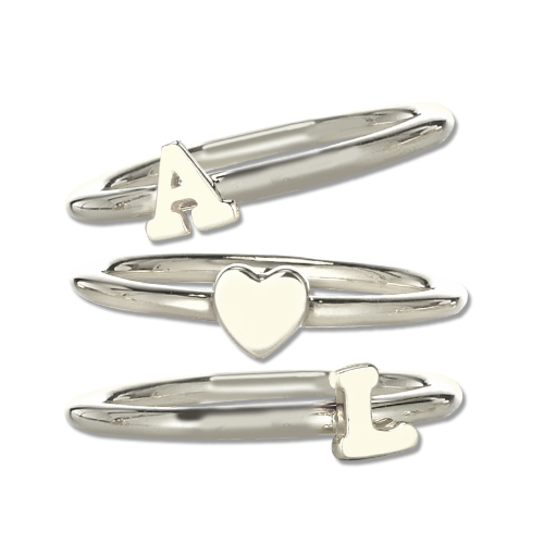 Valentines Gift: Stackable Midi Initial Ring Sterling Silver - GetNameNecklace