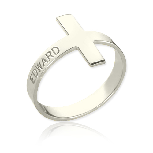Engraved Name Cross Ring Sterling Silver - GetNameNecklace