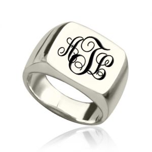 Personalized Signet Ring Sterling Silver with Monogram - GetNameNecklace