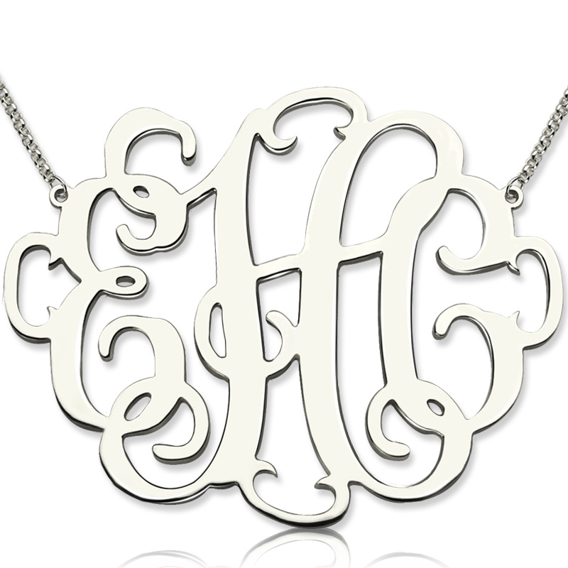 Personalized 2" XXL Stylish Monogram Necklace Sterling Silver - GetNameNecklace