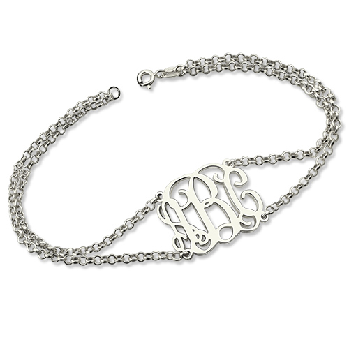 Custom Monogram Bracelet with Double Chain Unique Jewelry for Her ...