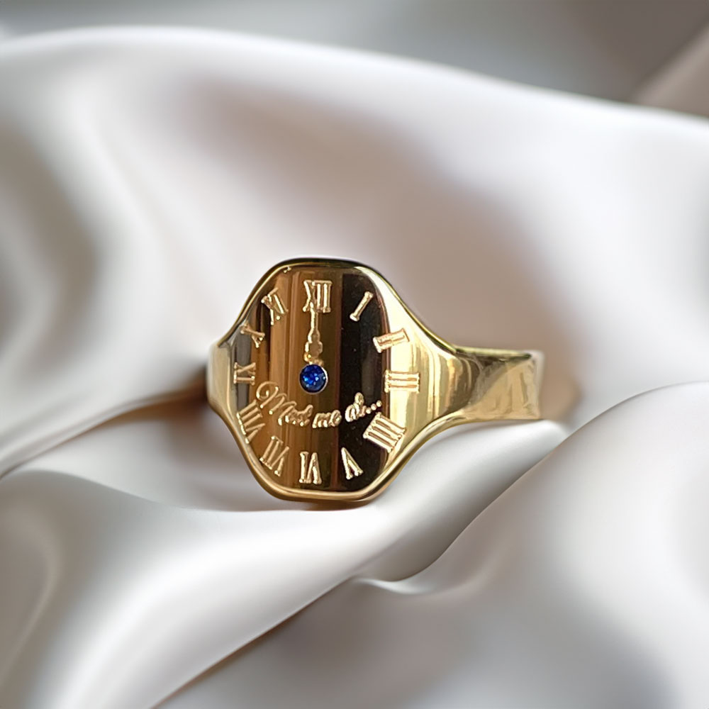 Personalized Meet Me at Midnight Ring, Vintage Octagon Birthstone Clock ...