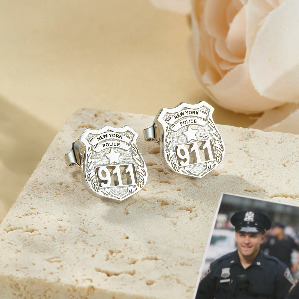 Personalized Police Badge Stud Earrings, Custom Department & Number ...