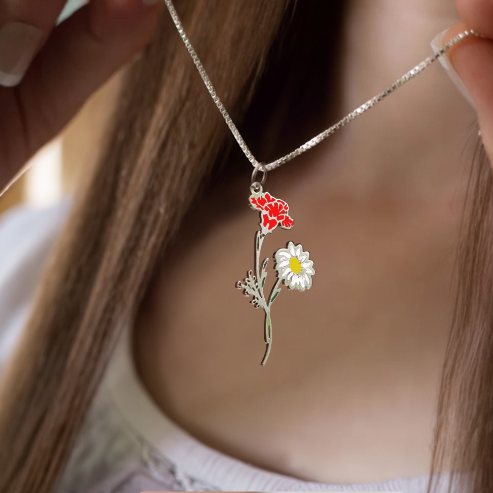 Custom Birth Flowers Bouquet Necklace, Sterling Silver 925 Floral Jewelry, Mother's Day/Birthday ...