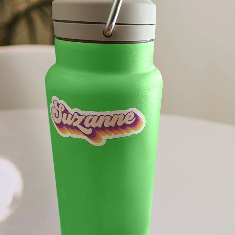 Custom Name Retro Sticker, Personalized Rainbow Vinyl Decal, Stationery ...