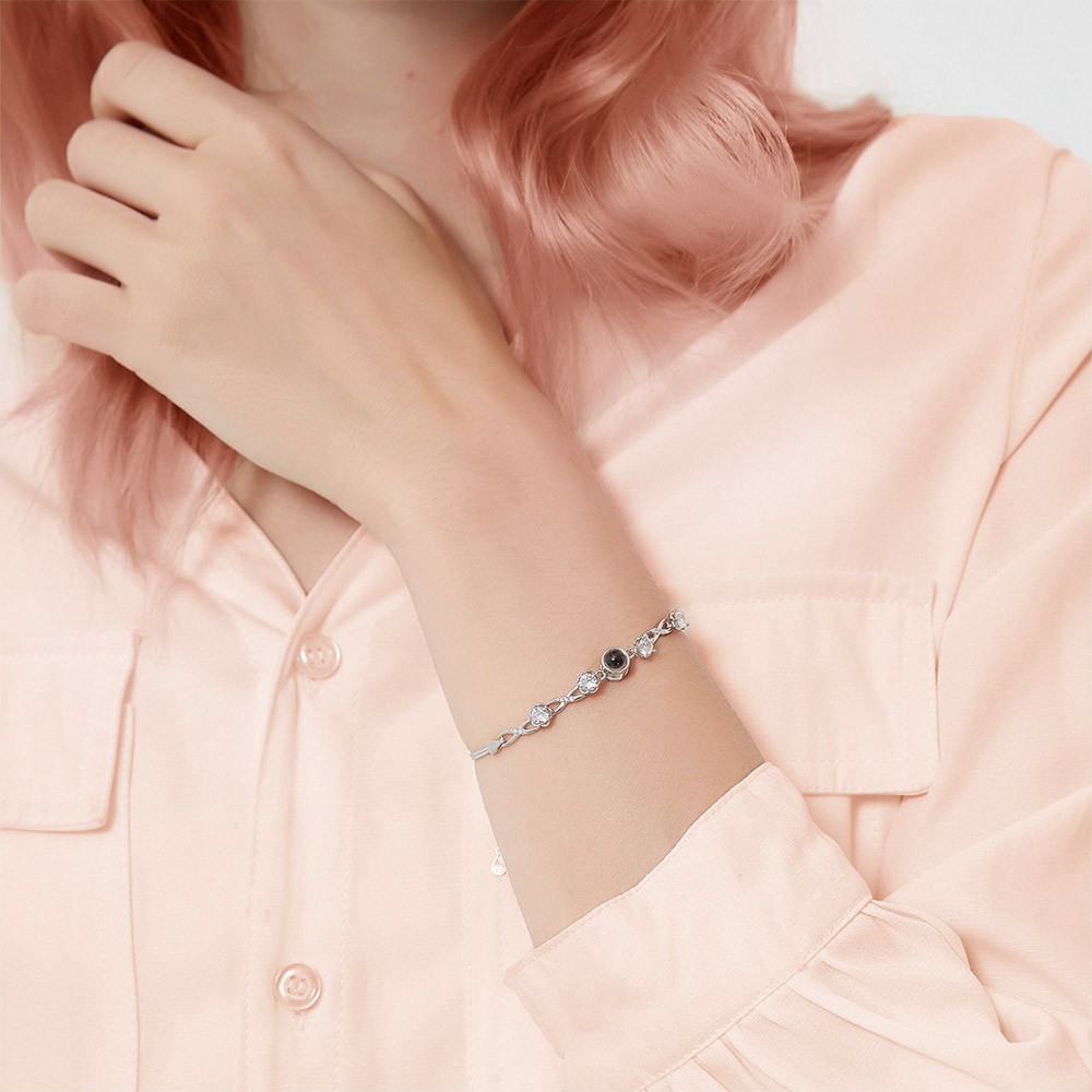 Silver Flower Projection Bracelet, Personalized Photo Inside Bangles ...