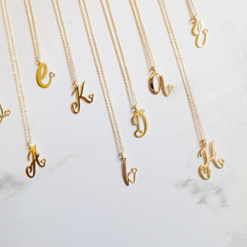 Personalized Initial Necklace with Tiny Heart, Custom Letter Necklaces ...