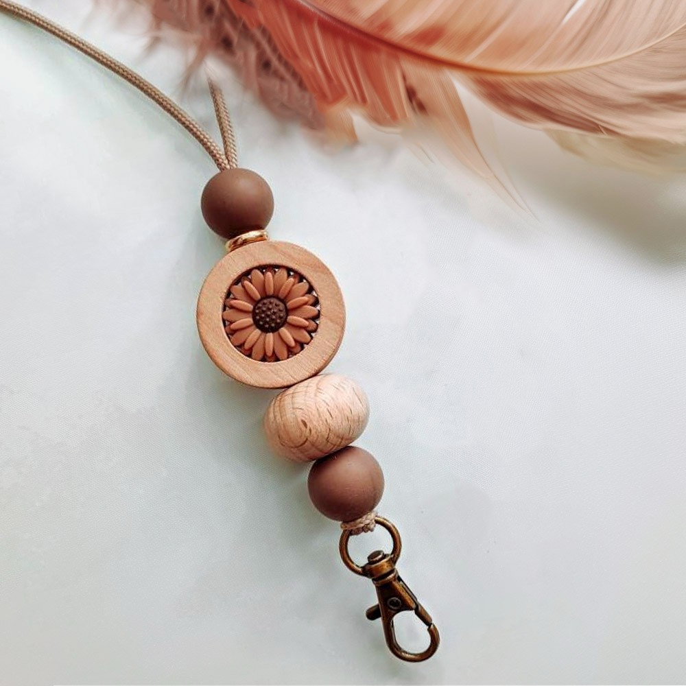 Custom Name Beaded Lanyard, Personalized Floral Shelf Wooden Boho ...