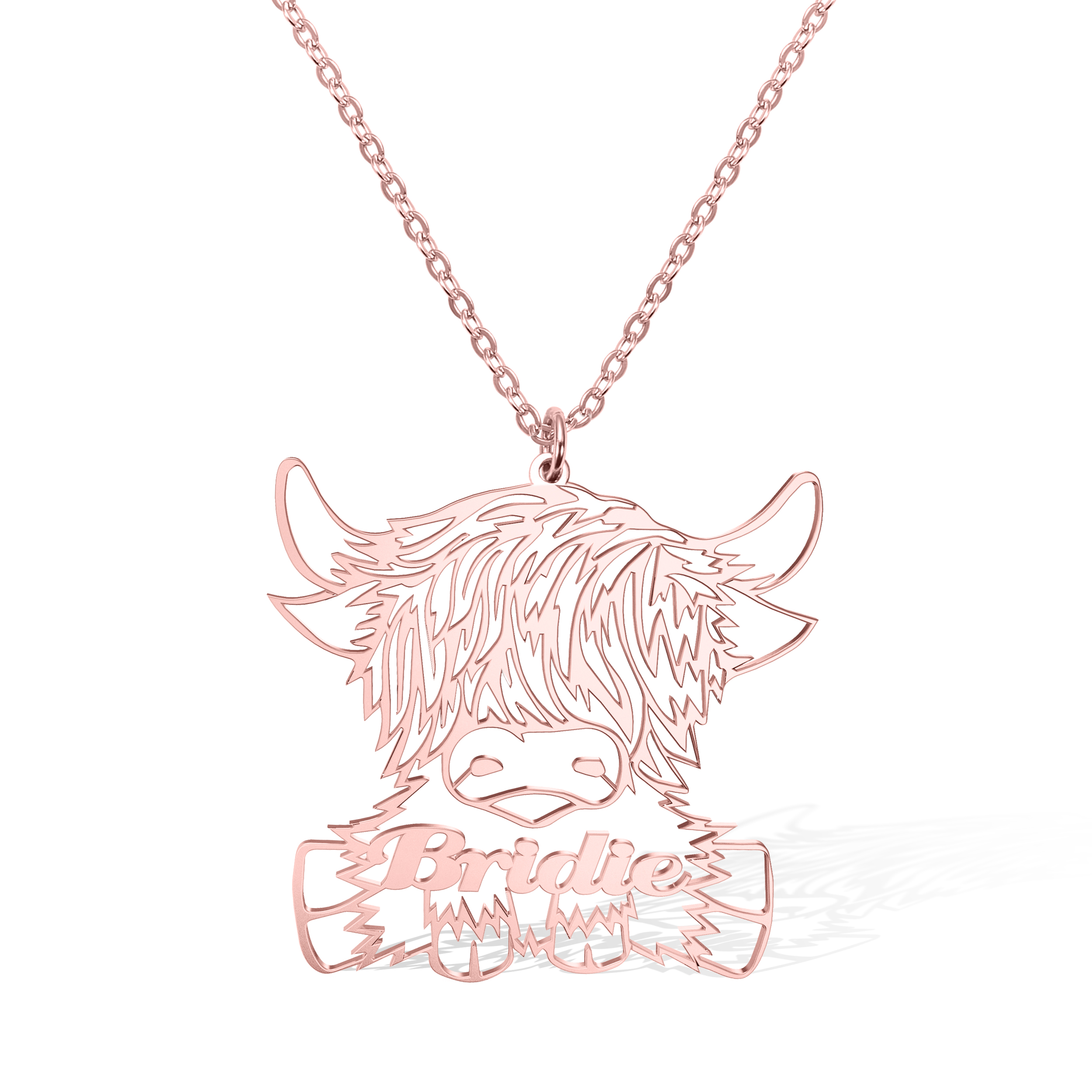 Custom Name Highland Cow Necklace, Highland Cow Charm, Animal Necklace ...