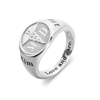 Personalized Caduceus Medical Signet Ring