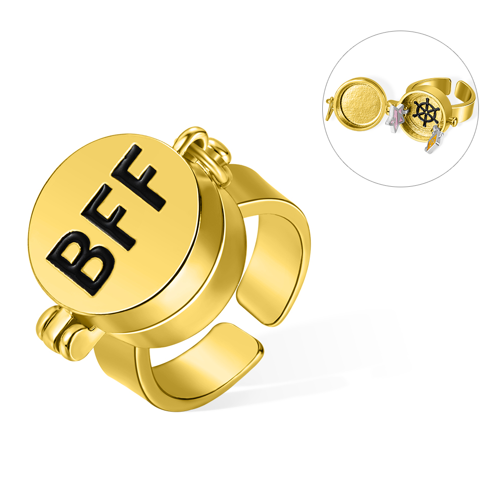 Best Friends Forever Ring Openable Locket BFF Rings 18K Gold Anime Best Friends Forever Ring Openable Locket BFF Rings 18K Gold Anime