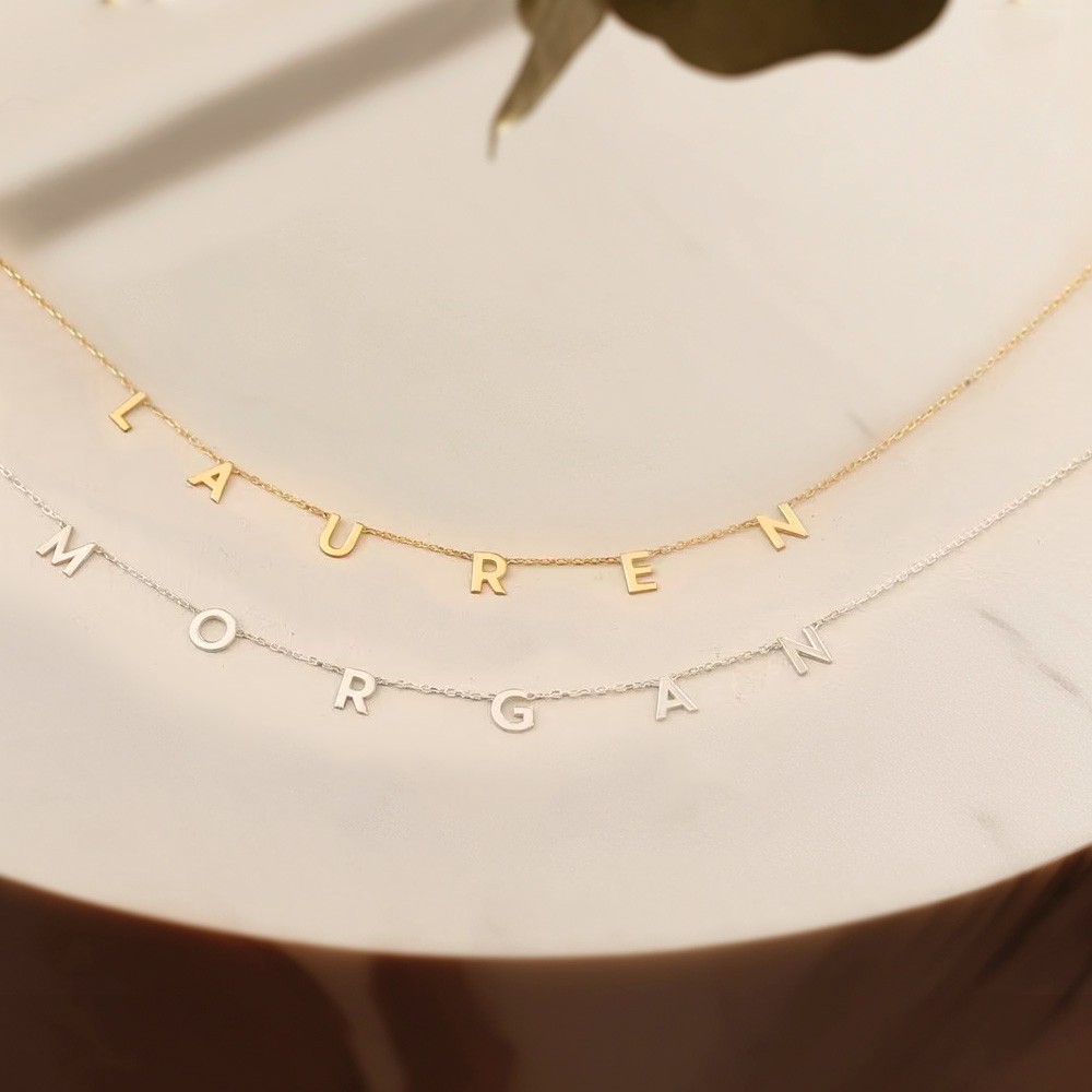 Collar con nombre inicial personalizado, collar con letras de plata de ...