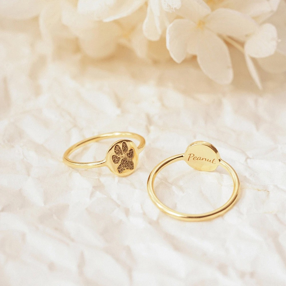 Custom Engraved Paw Print Ring, Sterling Silver 925 Pet Jewelry ...