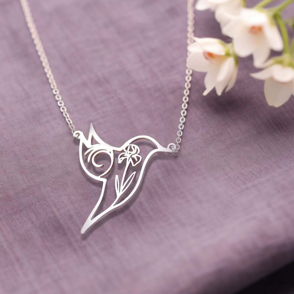 Custom Birth Flower Hummingbird Necklace, Hummingbird Jewelry, Bird ...