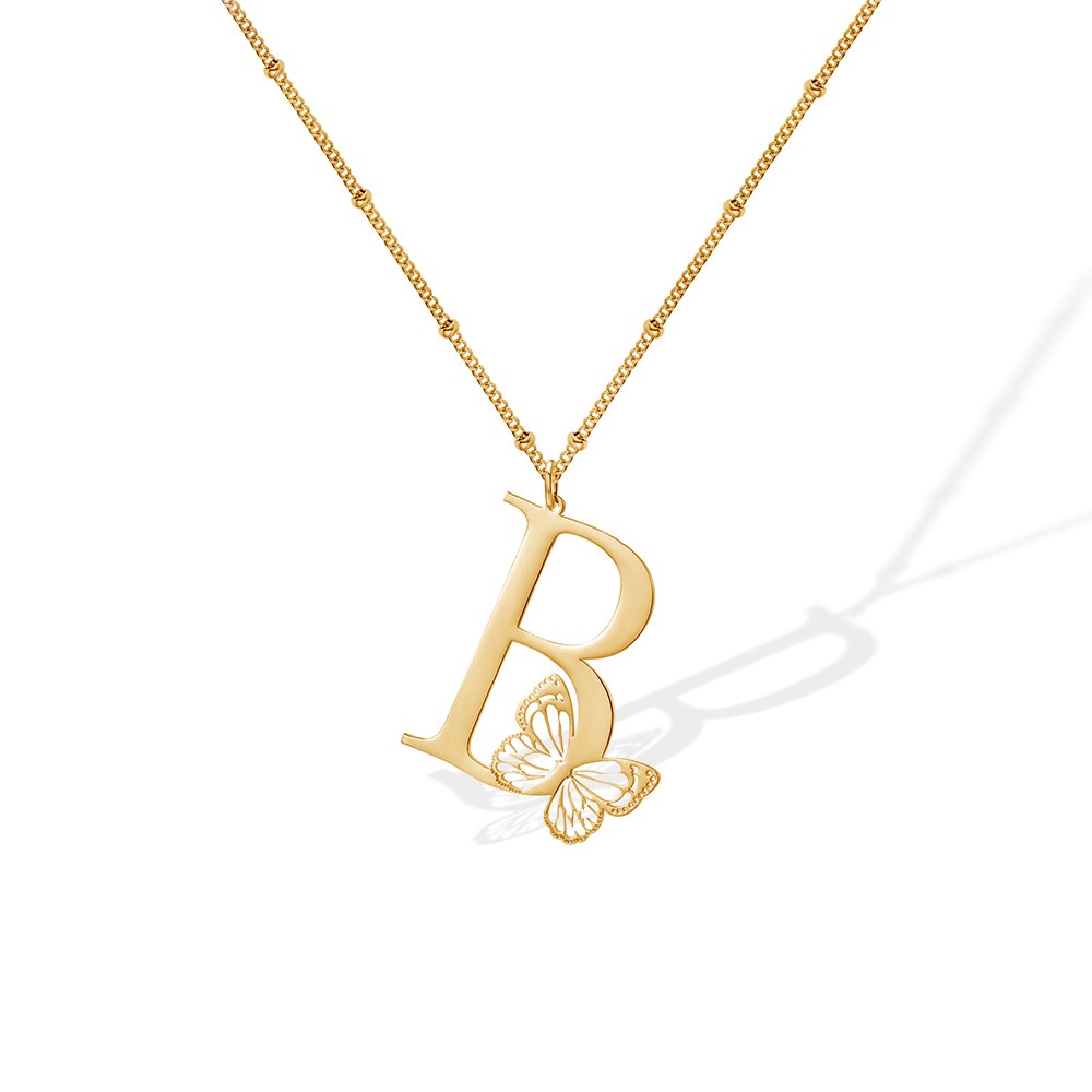 Personalisierte erste Anhänger Halskette mit Schmetterling, zierliche erste Halskette, Sommer ...