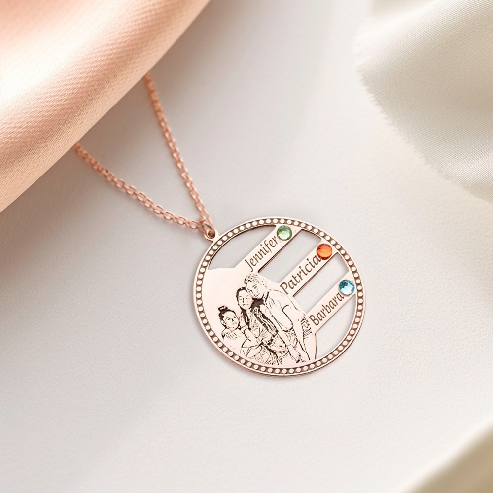 Personalized Family Portrait Name Necklace, Birthstone Necklace, Family ...