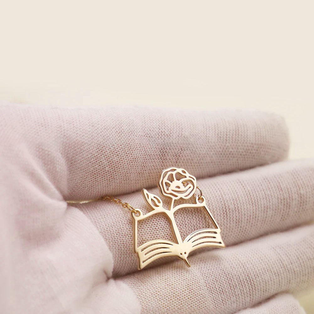 Custom Book Birth Flower Necklace, Rose Necklace, Sterling Silver ...